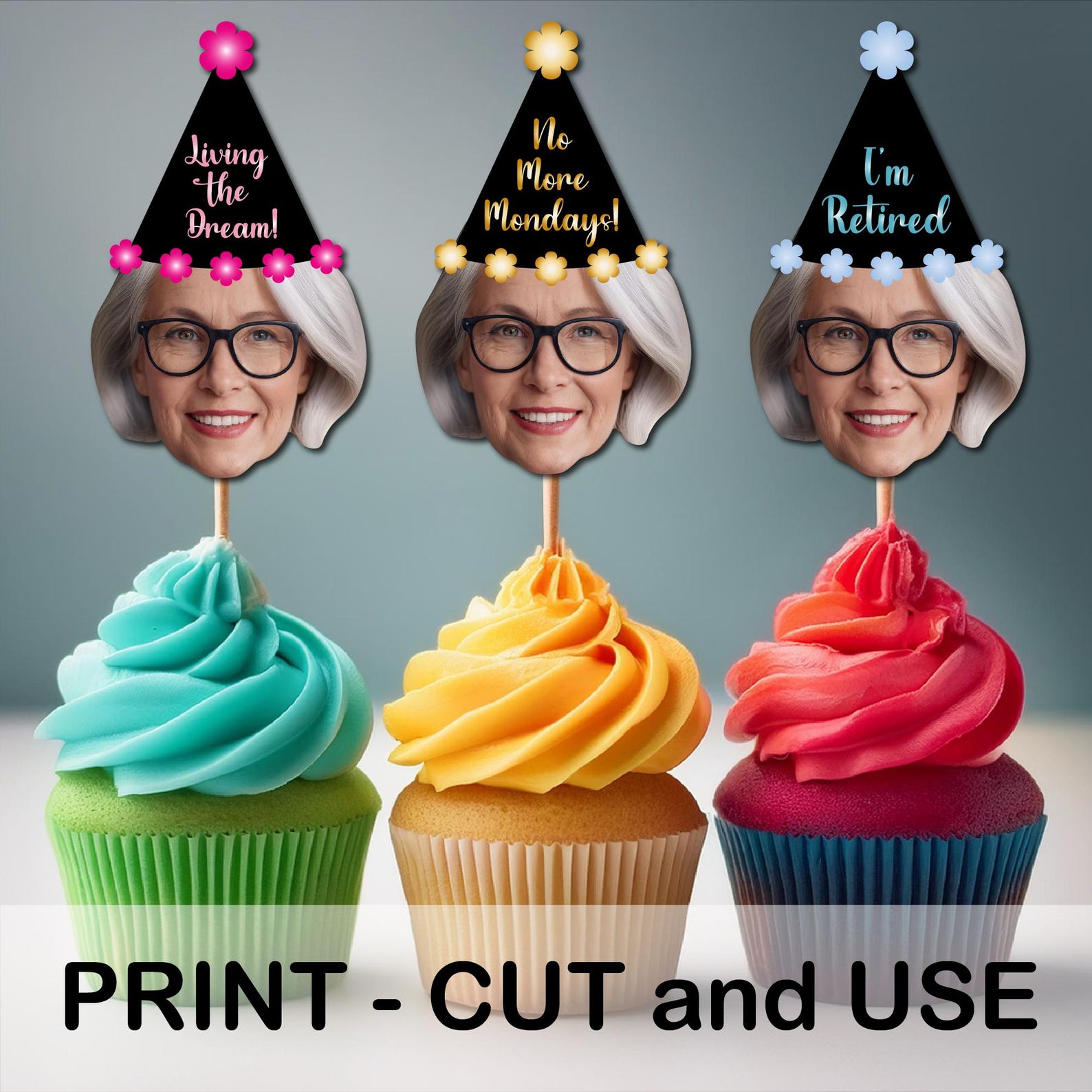 Custom Retirement Cupcake Toppers, Personalized Party Decoration, Photo ...