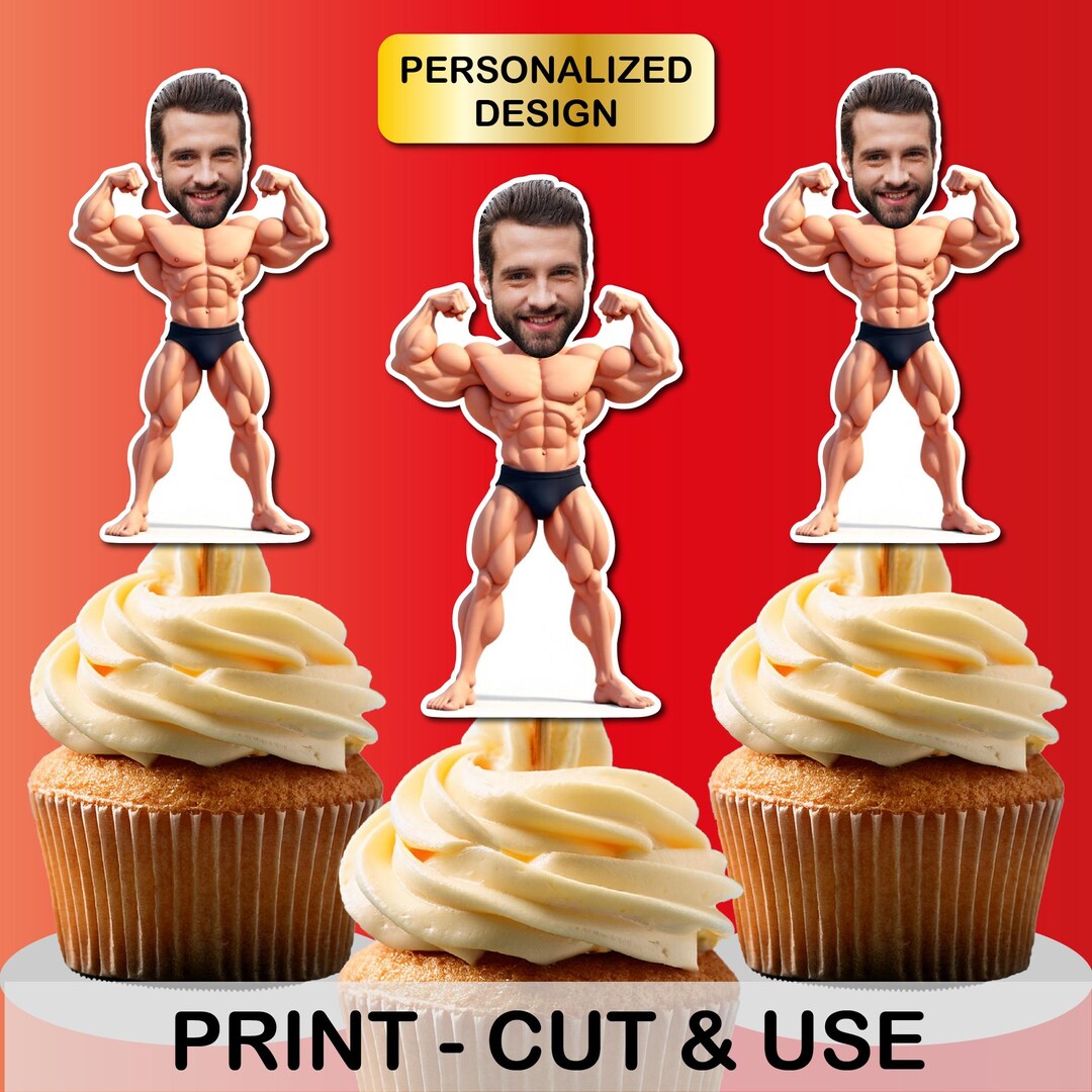 Custom Bodybuilder Photo Cupcake Toppers, Funny Birthday Cupcake ...