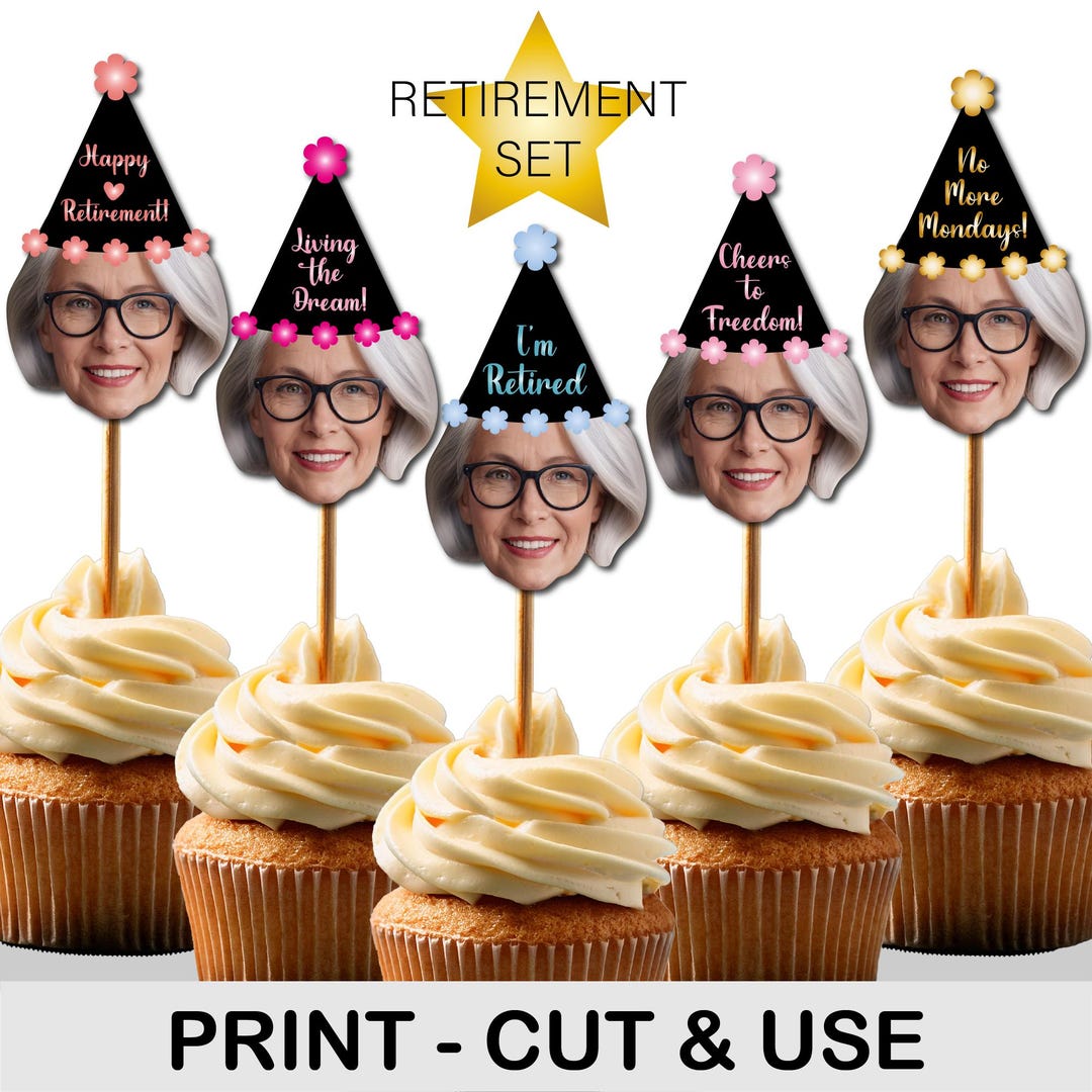Custom Retirement Cupcake Toppers, Personalized Party Decoration, Photo ...