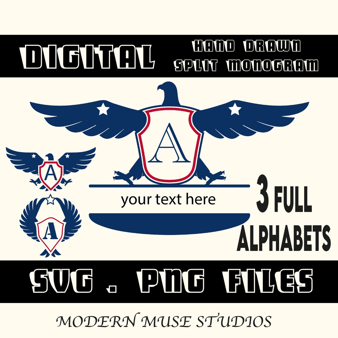 Eagle Monogram Svg, Png, Monogram Frame Alphabet Bundle, 4th of July ...