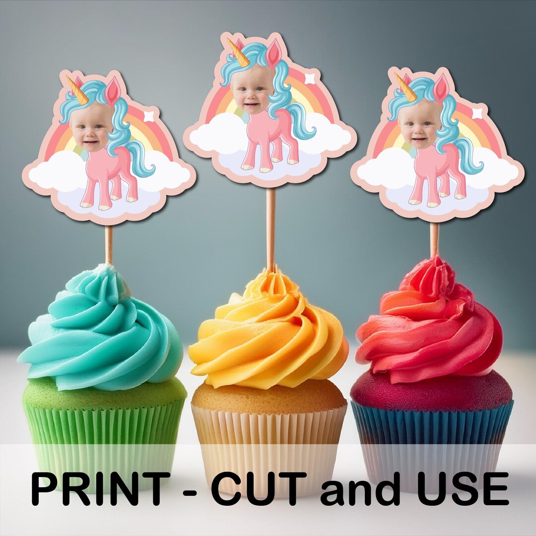 Custom Unicorn Cupcake Toppers, My First Birthday Party, Unicorn ...