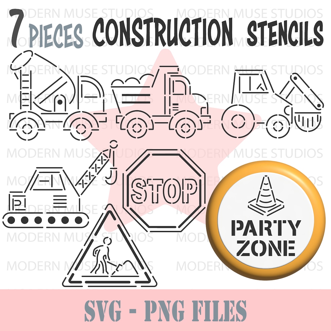 Pyo Construction Cookie Stencil File Bundle, Construction Birthday ...