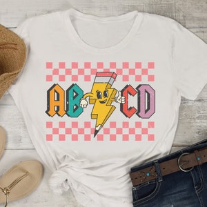 Abcd Teacher Groovy Shirt Png, Kindergarten Teacher Shirt Png, Retro ...