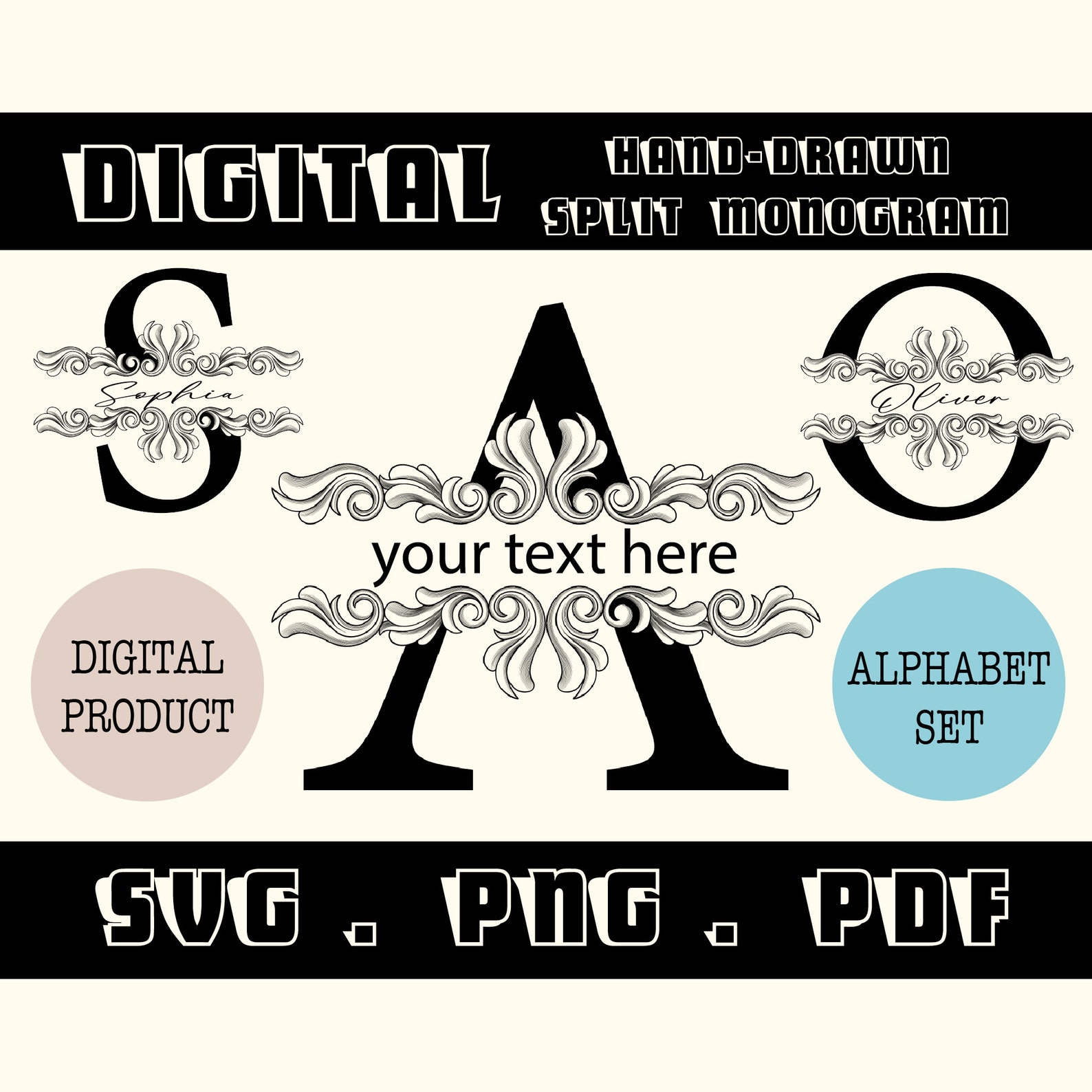 Aesthetic Split Monogram Font Svg Png Pdf Monogram Frame - Etsy