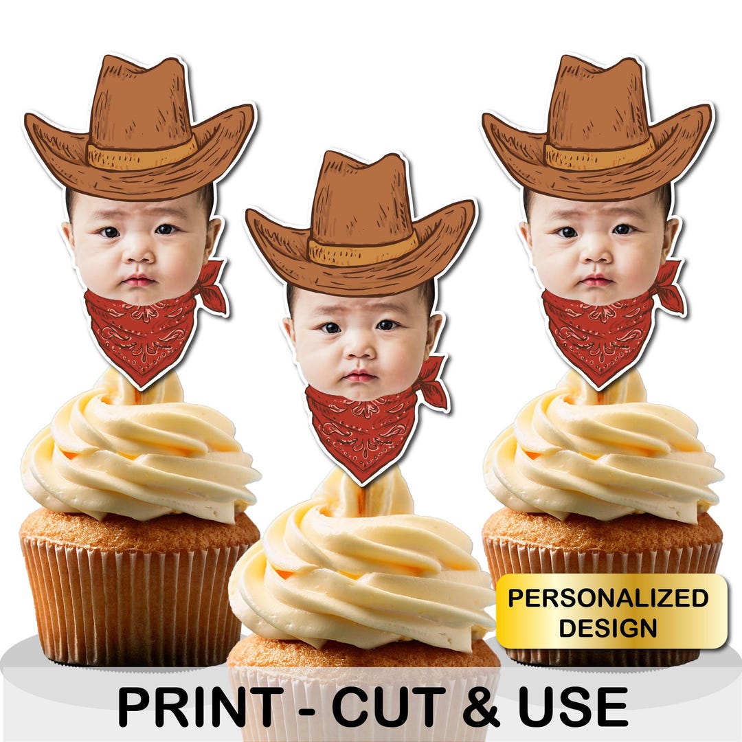 Cowboy Hat Face Cupcake Toppers, Cowboy Hat, Cupcake Toppers, Cowboy ...