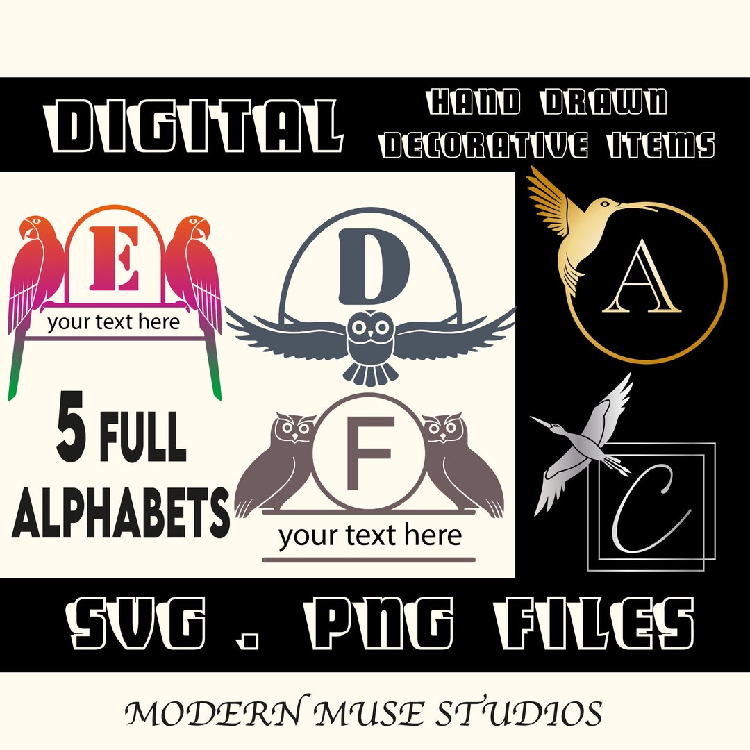 Bird Split Monogram Font Svg, Png, Pdf, Monogram Frame Alphabet Bundle ...