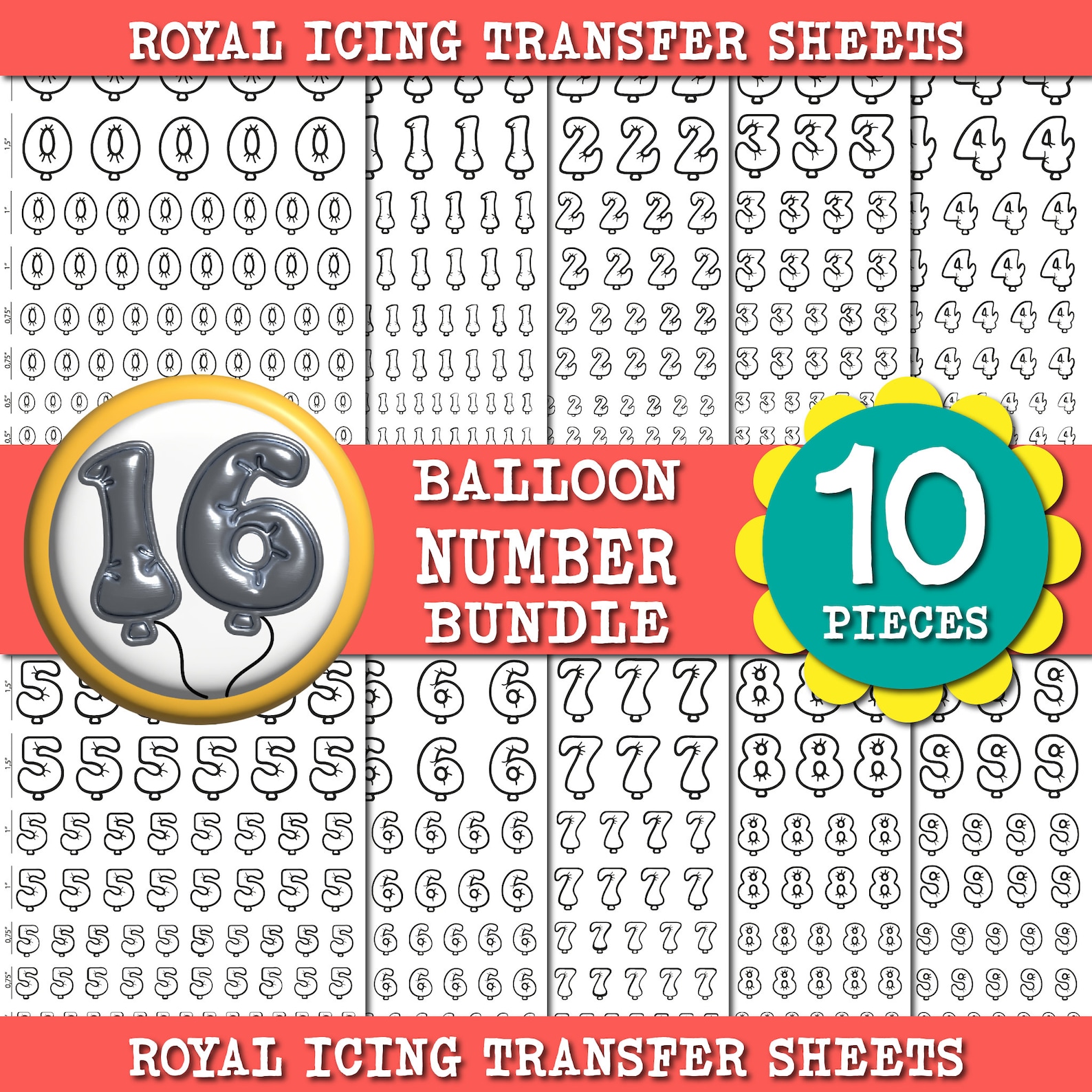 Balloon Number Royal Icing Transfer Sheets, Number Cookies, Birthday ...