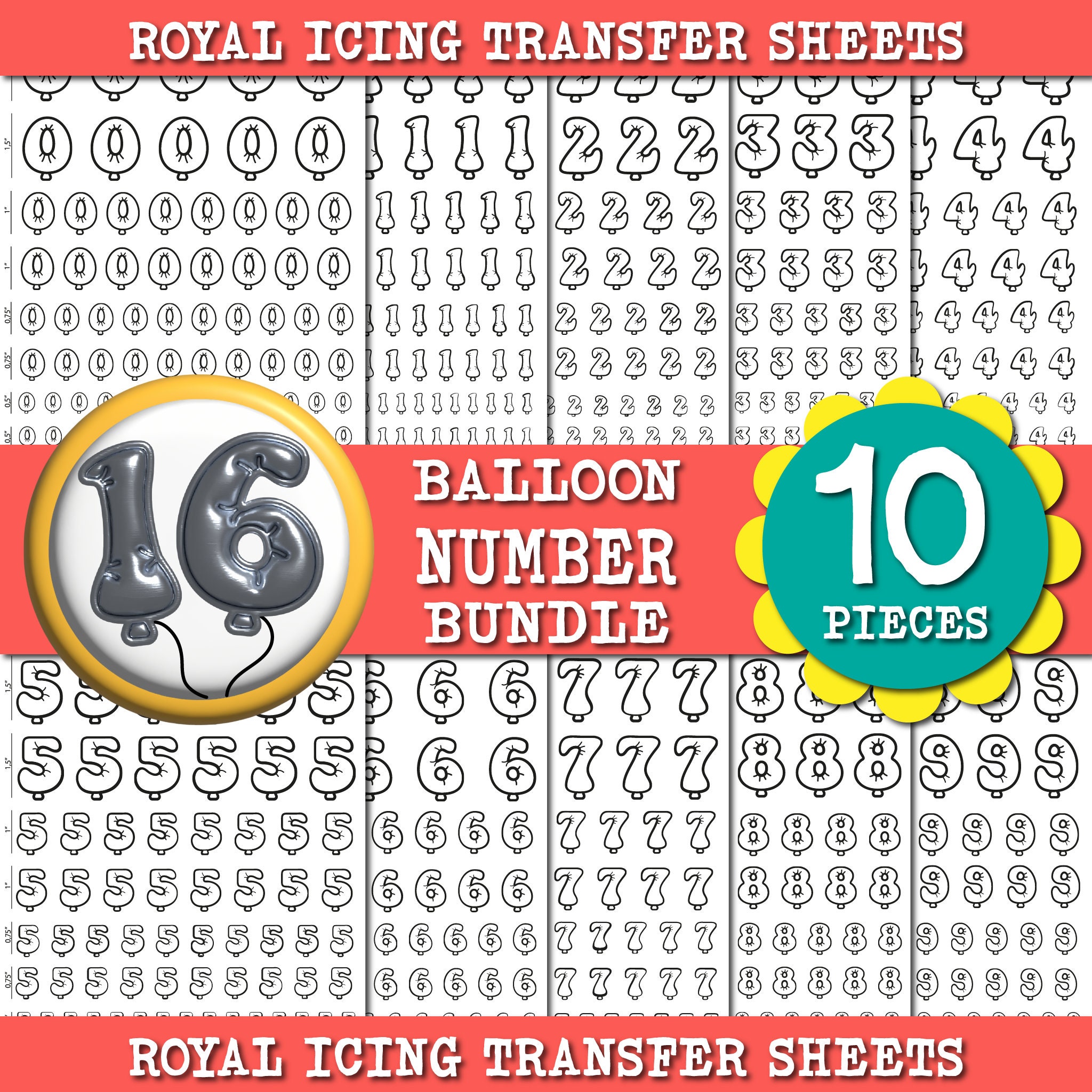 Balloon Number Royal Icing Transfer Sheets, Number Cookies, Birthday ...