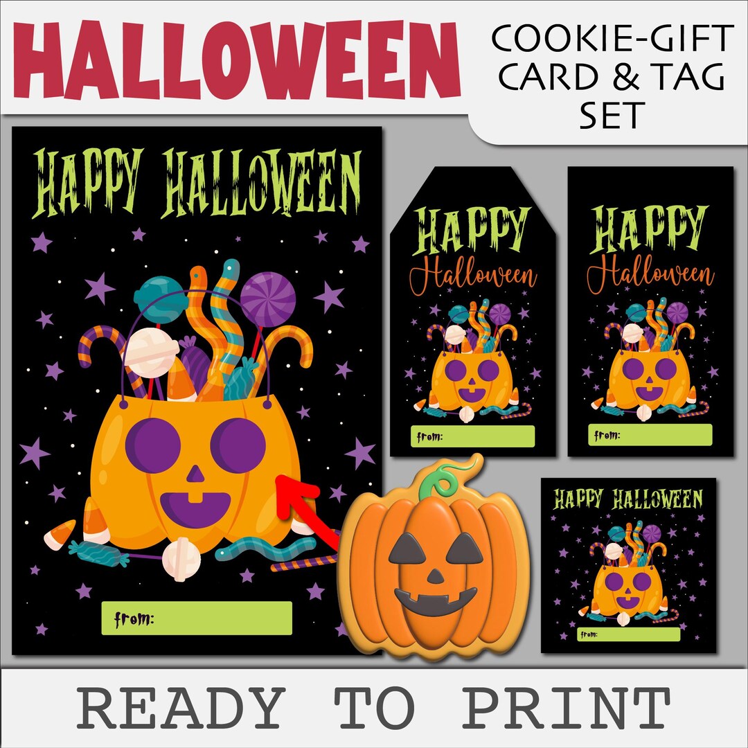 Happy Halloween Cookie Card Set, Halloween Tag, Happy Halloween Gift ...