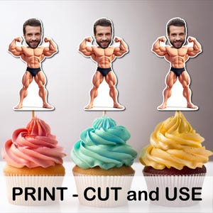 Custom Bodybuilder Photo Cupcake Toppers, Funny Birthday Cupcake ...