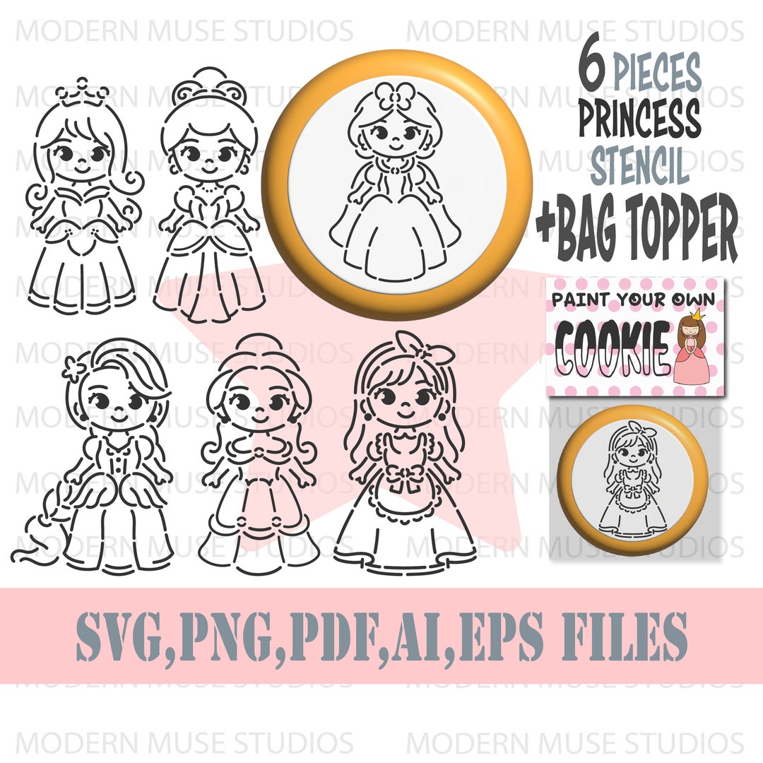 Pyo Princess Cookie Stencil File Set, Pyo Princess Cookie Bag Topper ...