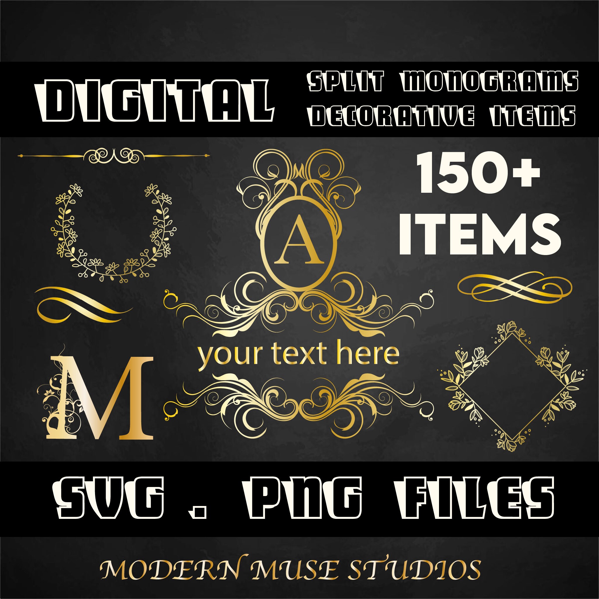 Floral Split Monogram Font Svg Png Pdf Monogram Frame - Etsy