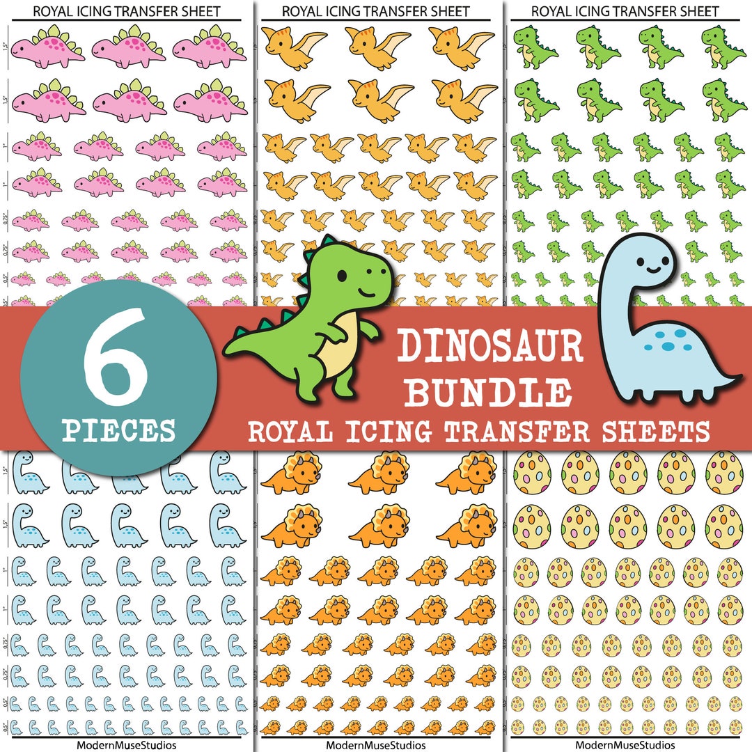 Cute Dinosaur Royal Icing Transfer Sheets Bundle, Animal Cookies, Royal ...
