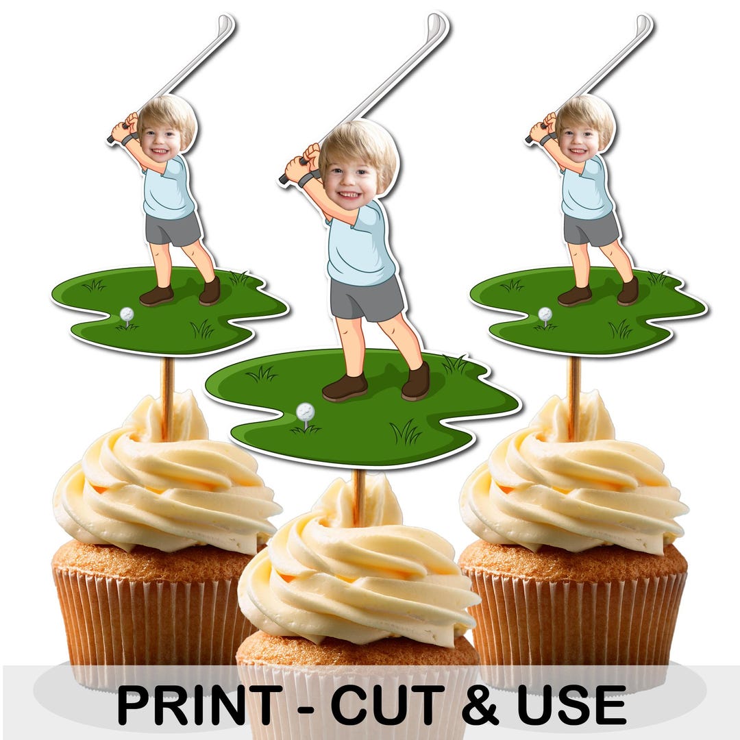 Custom Golf Cupcake Toppers,face Cupcake Topper, Golf Theme Party, Golf ...