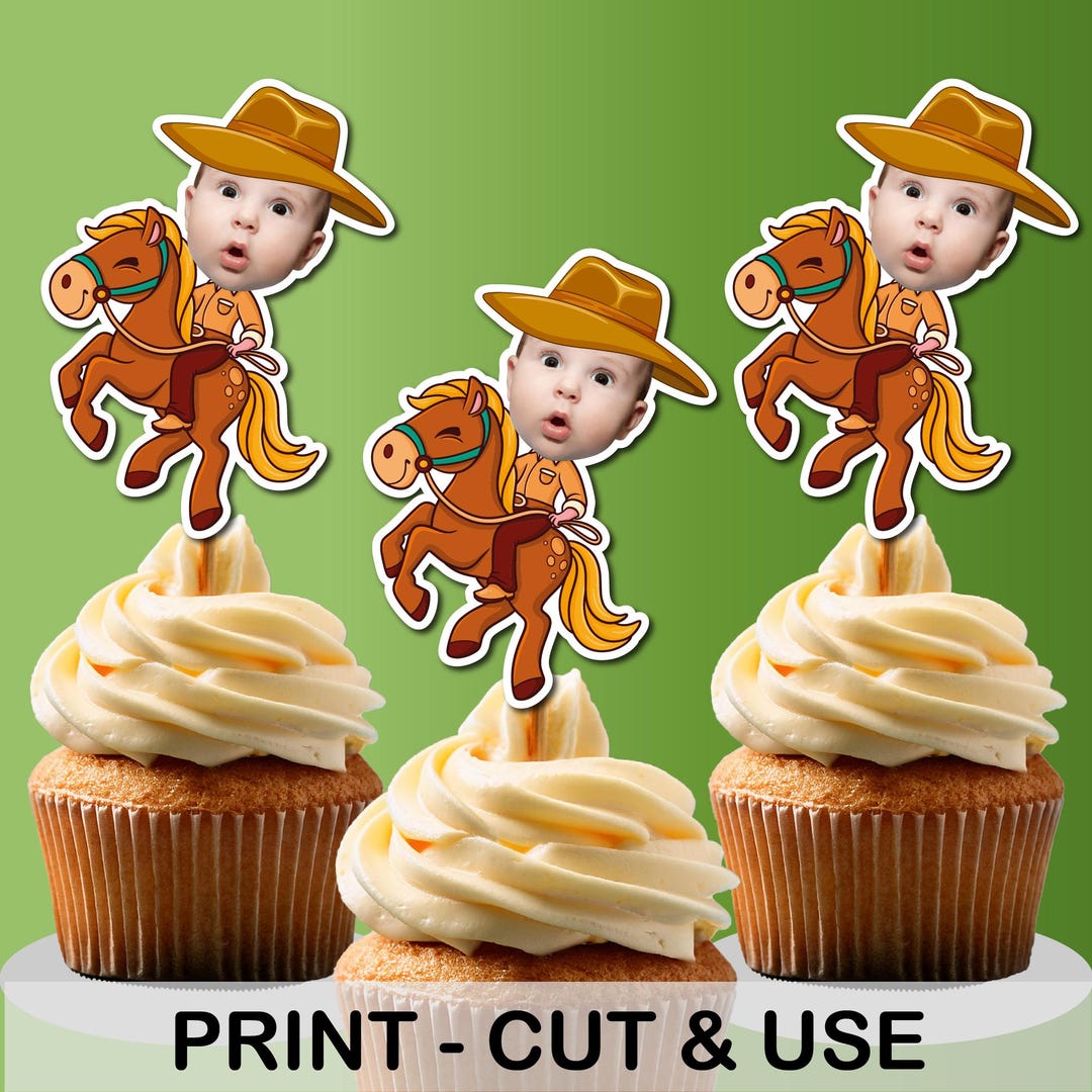 Cowboy Hat Face Cupcake Toppers, Cupcake Toppers, Cowboy Hat, Cupcake ...