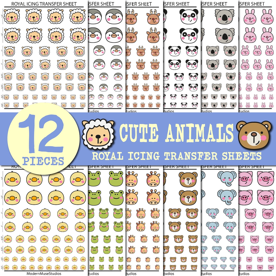 Cute Animals Royal Icing Transfer Sheets Bundle, Animal Cookies, Royal ...