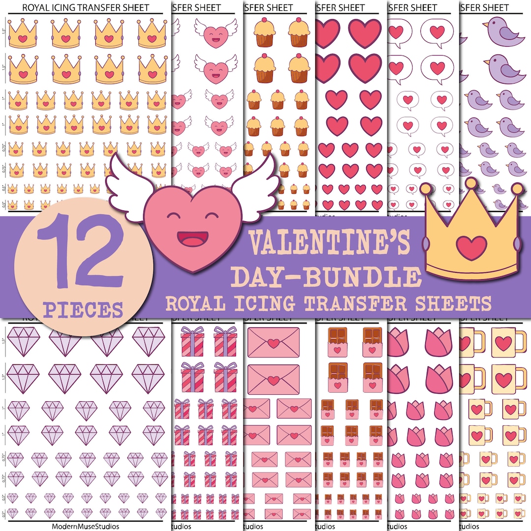 Valentines Day Royal Icing Transfer Sheet Bundle, Valentines Cookies ...
