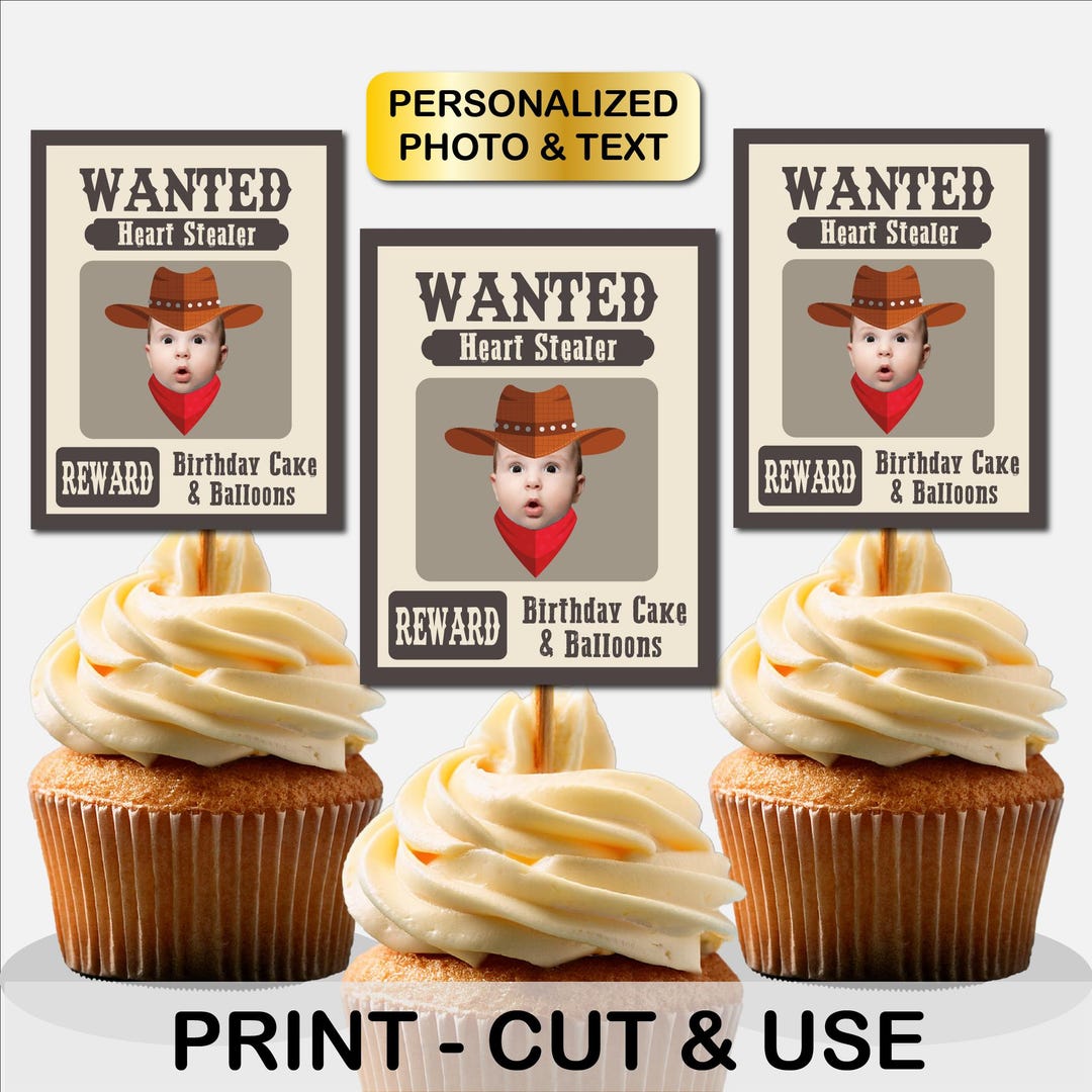 WANTED Poster Cupcake Toppers, Cowboy Hat, Cupcake Toppers, Cowboy ...