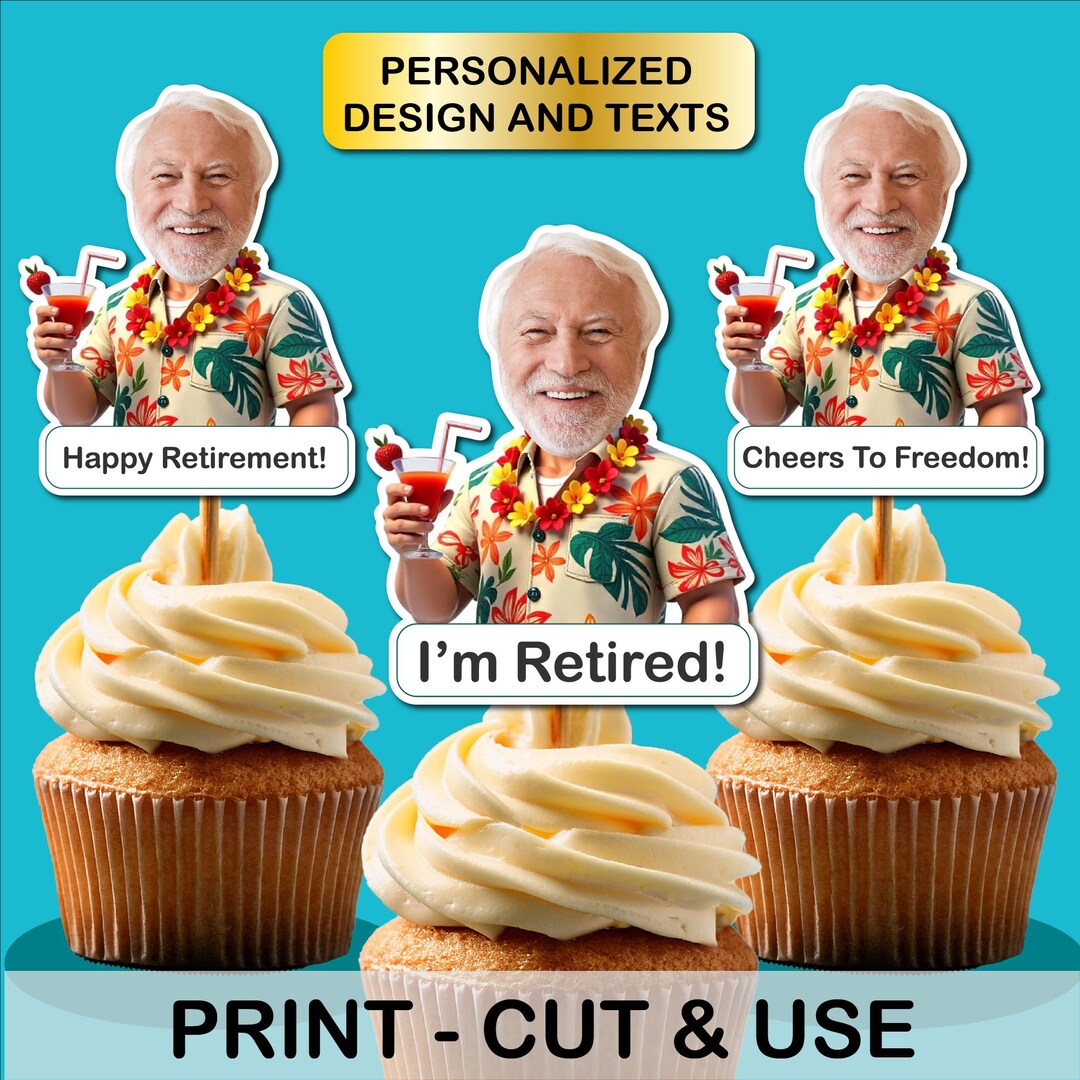 Custom Hula Hula Retirement Cupcake Toppers, Face Cutout, Photo Cupcake ...