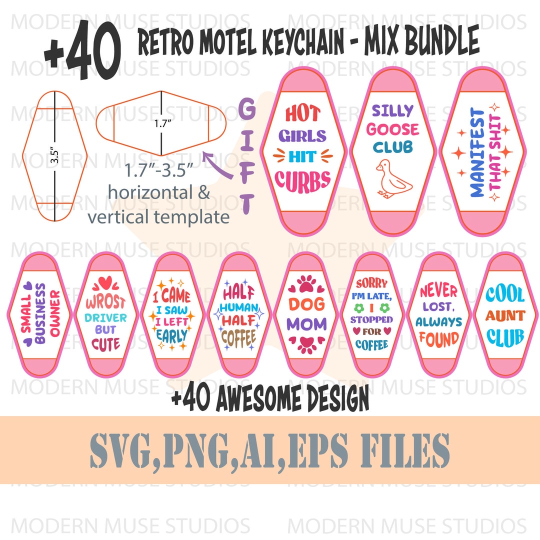 Motel Keychain Template, Keychain Svg Bundle, Keychain Cut File for ...