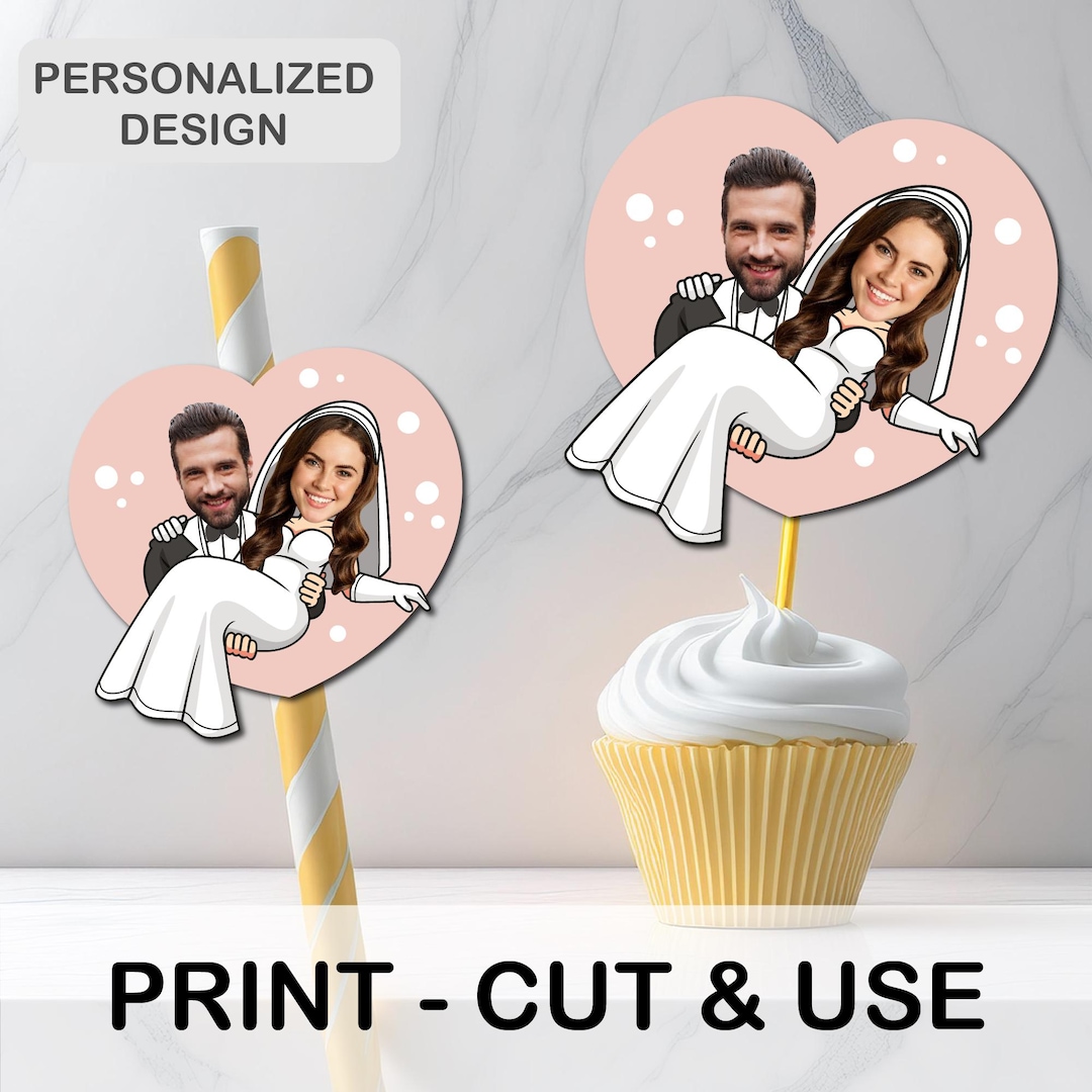 Wedding Cupcake Toppers, Personalized Photo Face Toppers, Funny Wedding ...