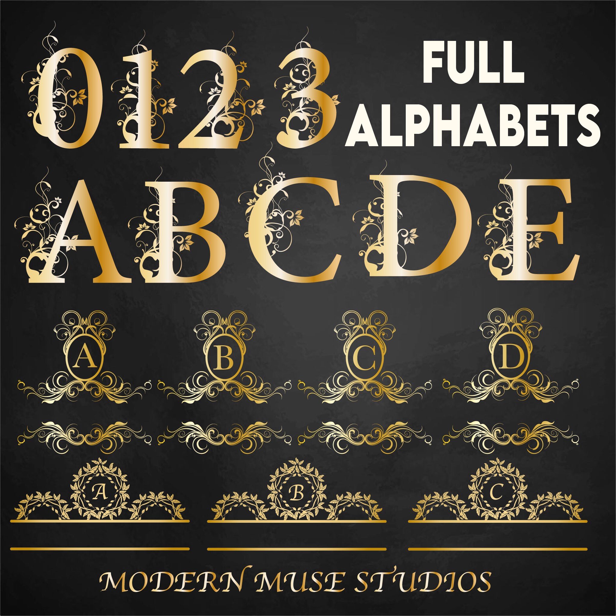 Floral Split Monogram Font Svg Png Pdf Monogram Frame - Etsy