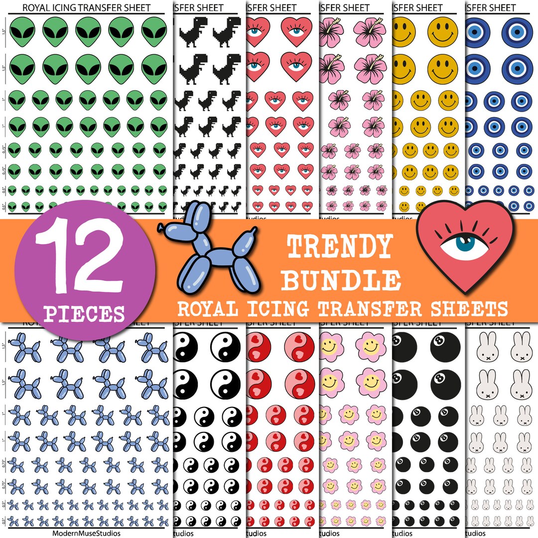 Trendy Royal Icing Transfer Sheets Bundle, Royal Icing Transfer Template, Cookie Transfer Sheet ...