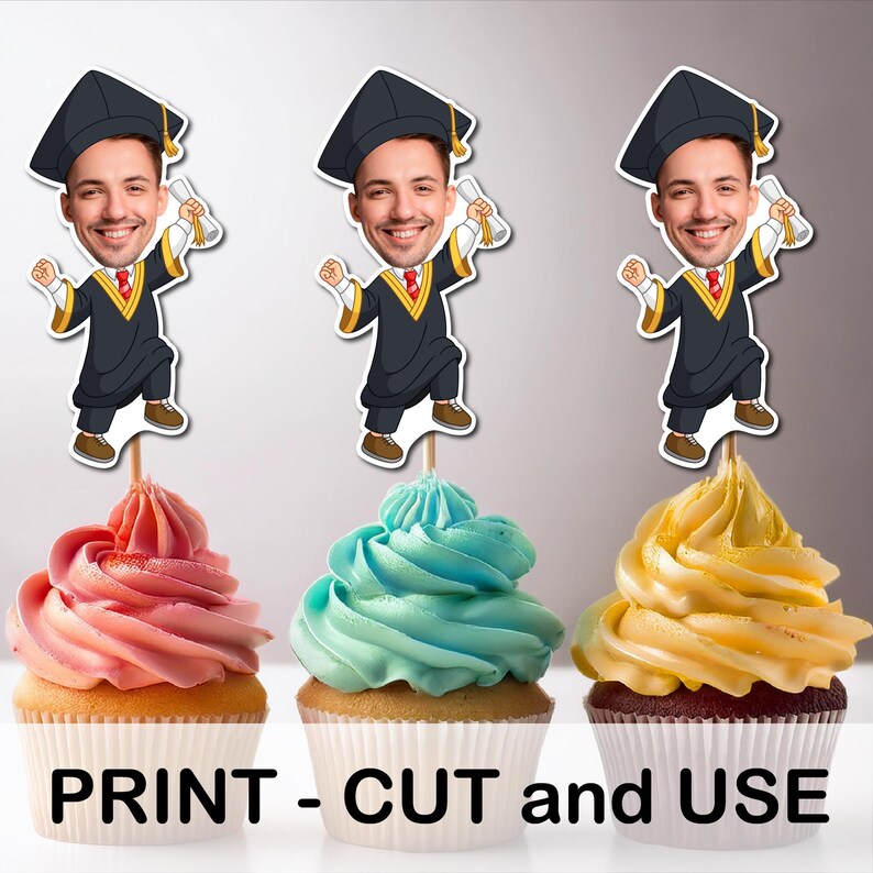 Custom Face Graduation Cupcake Toppers: Personalized Grad Party Decor ...
