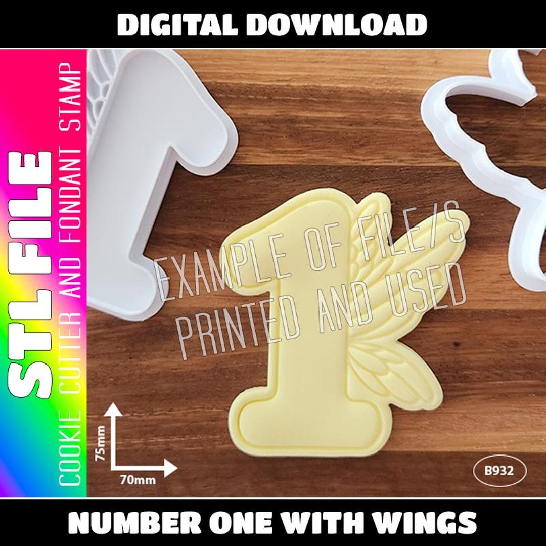 DIGITAL STL FILE - Number 1 With Wings Cookie Cutter and Fondant Stamp ...