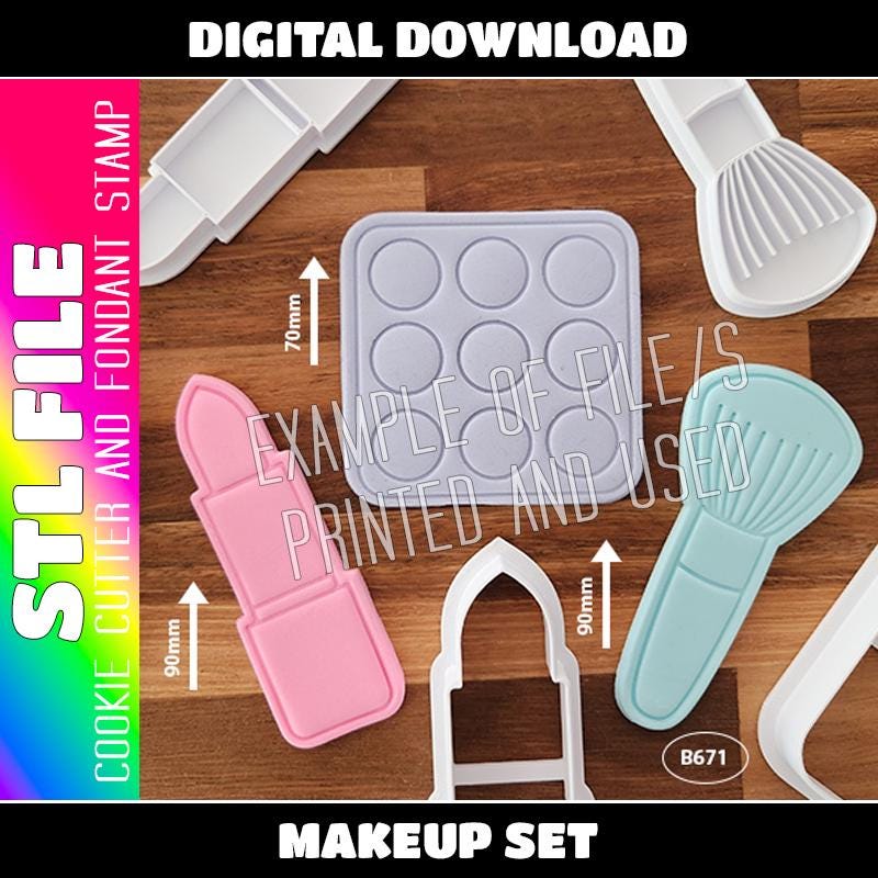 DIGITAL STL FILE - Makeup Set / Lipstick, Brush, Eyeshadow Cookie ...