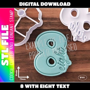DIGITAL STL FILE - Number 8 With Eight Text Cookie Cutter and Fondant ...