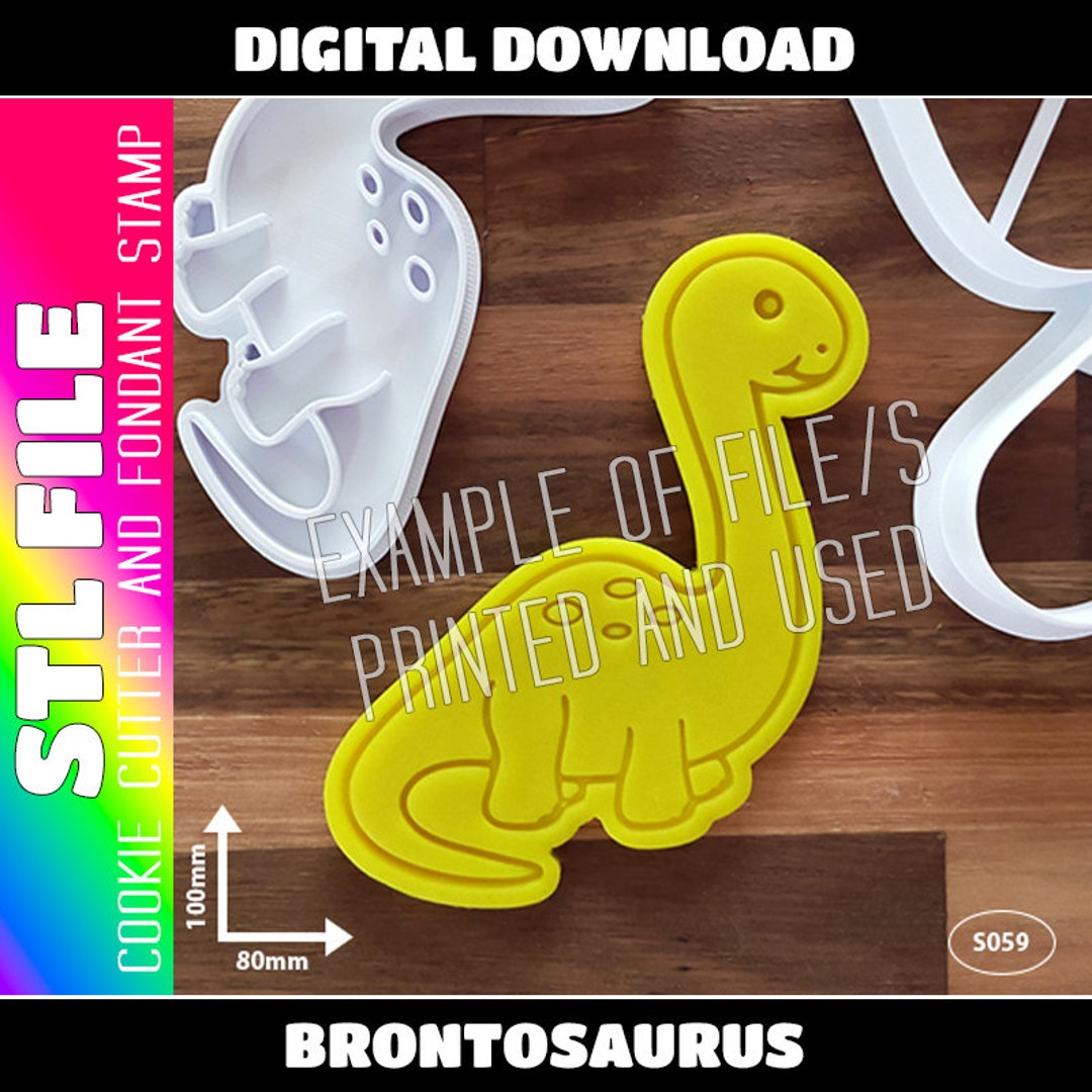DIGITAL STL FILE Brontosaurus Dinosaur Cookie Cutter and Fondant Stamp ...