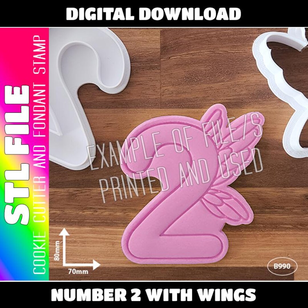DIGITAL STL FILE - Number 2 With Wings Cookie Cutter and Fondant Stamp ...