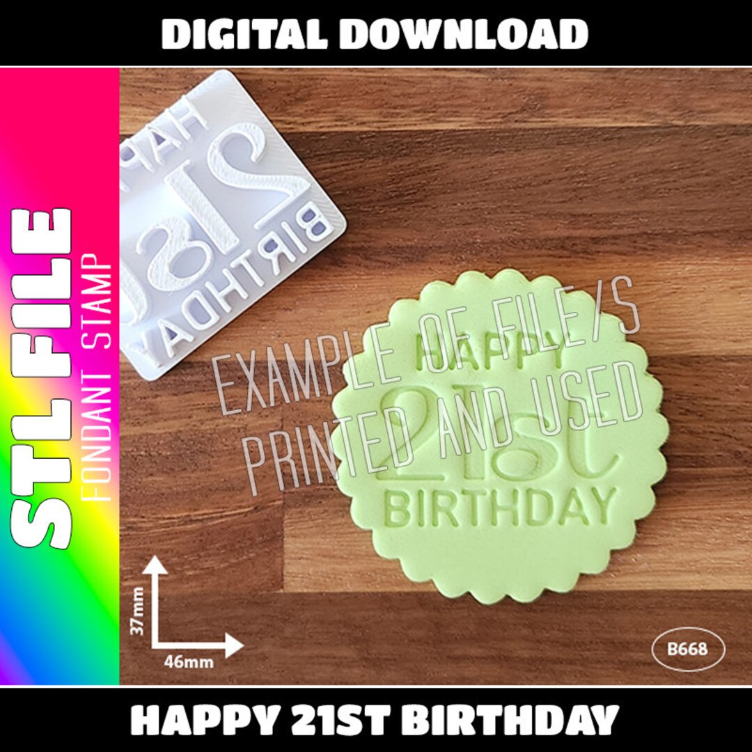 DIGITAL STL FILE happy 21st Birthday Fondant Stamp - Etsy