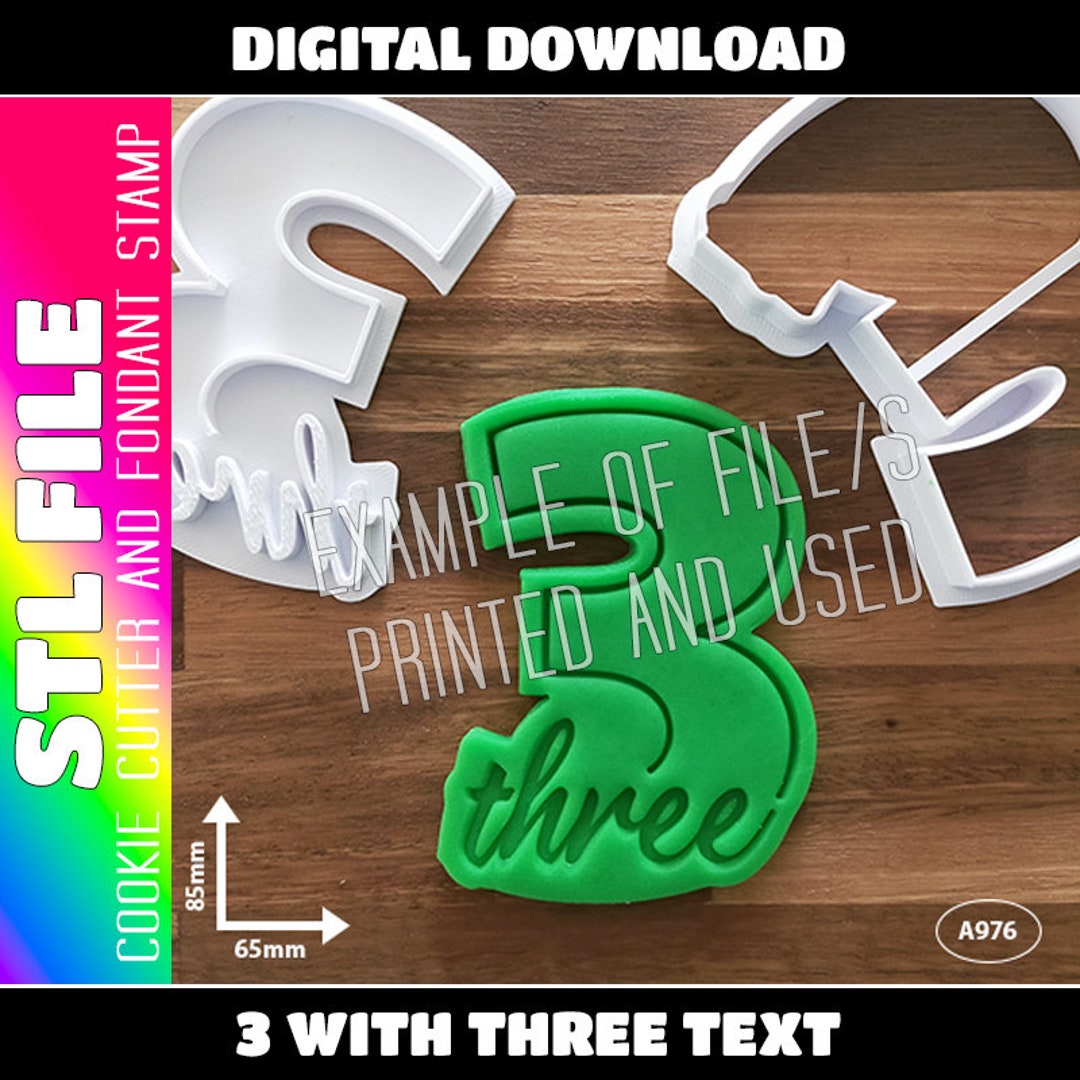 DIGITAL STL FILE - Number 3 With Three Text Cookie Cutter and Fondant ...