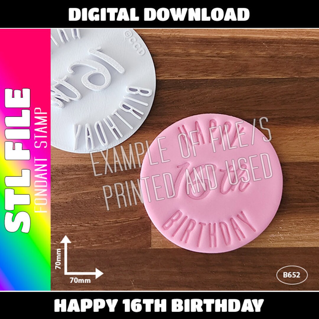 DIGITAL STL FILE happy 16th Birthday Fondant Stamp - Etsy