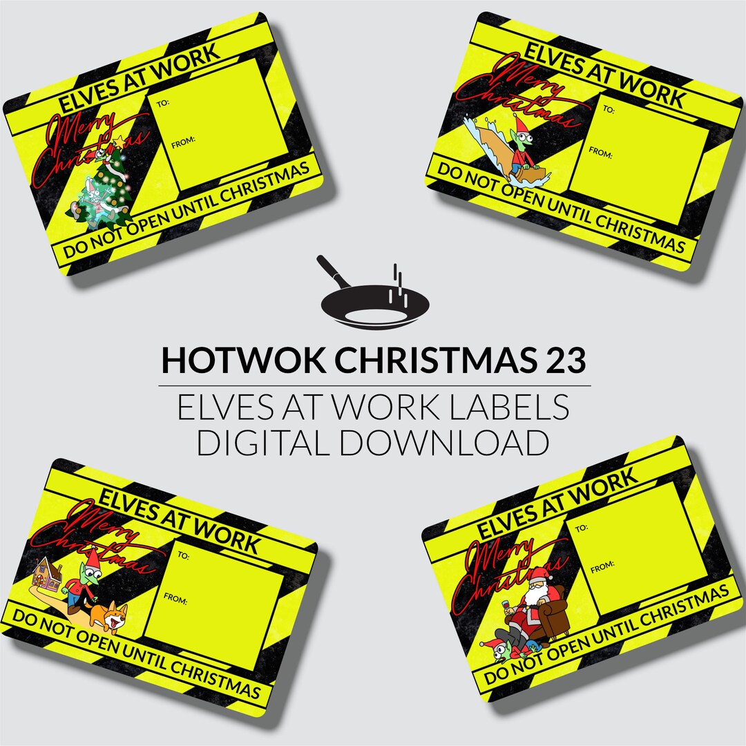 Elves at Work Christmas Gift Tags Hot Wok Christmas 2023 Digital ...