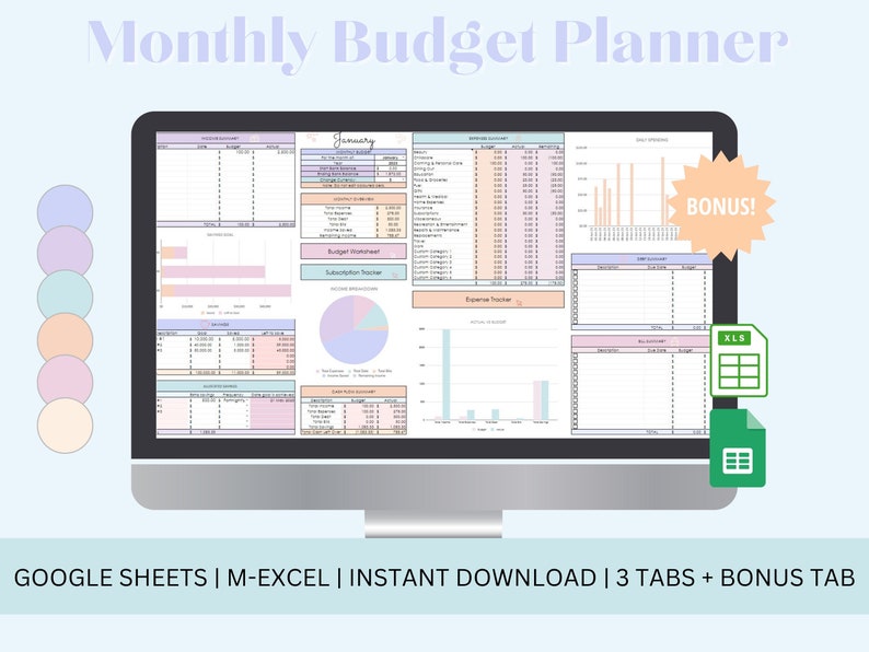 Monthly Budget Spreadsheet, Excel, Google Sheets, Budget Tracker ...