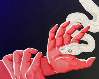 Snake Pink Flowers Poster Snake Coiled Print Snake Cherry Flowers Art ...