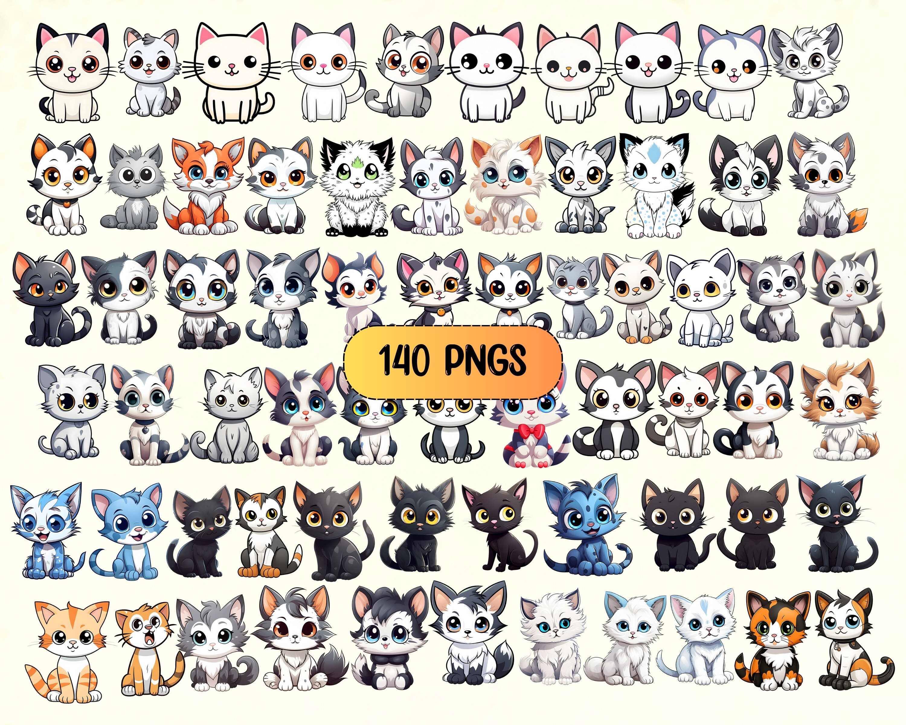 Cats Bundle Kawai Clipart, Cats Clipart, Cats Breeds, Kitten Clipart ...