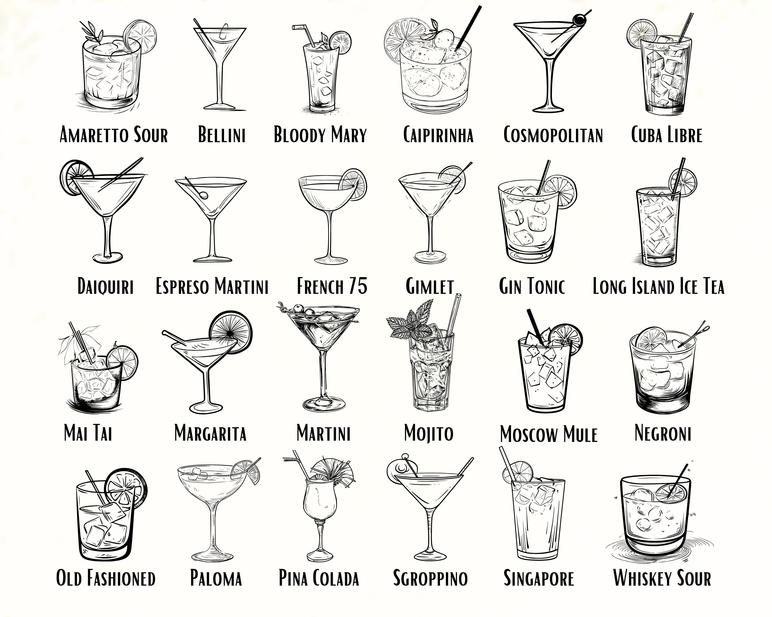 Cocktails Clipart BUNDLE, Cocktail Glasses Svg, Cocktails Set, Cocktail ...