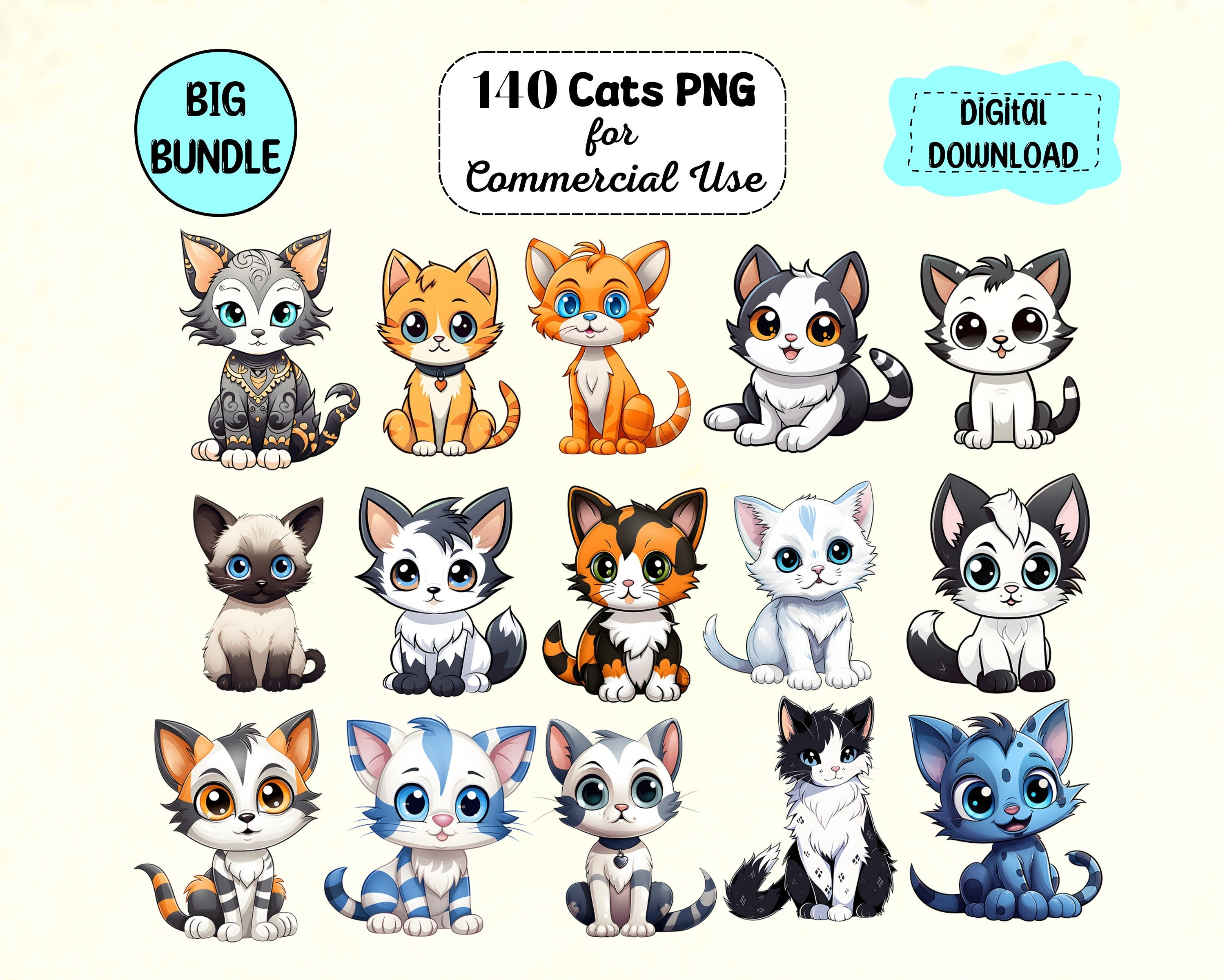 Cats Bundle Kawai Clipart, Cats Clipart, Cats Breeds, Kitten Clipart ...