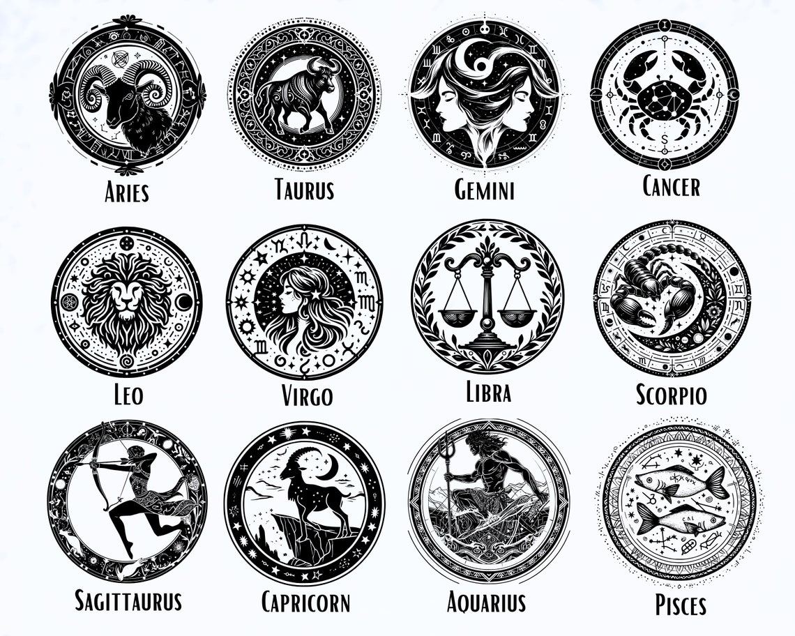 All 12 Zodiac Sign BUNDLE SVG, Zodiac Sign Clipart, Birth Zodiac Sign ...
