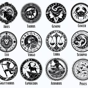All 12 Zodiac Sign BUNDLE SVG, Zodiac Sign Clipart, Birth Zodiac Sign ...