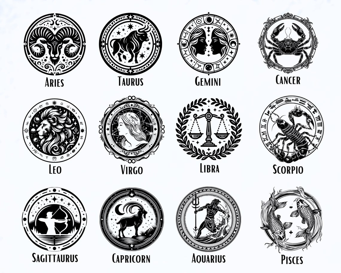 All 12 Zodiac Sign BUNDLE SVG, Zodiac Sign Clipart, Birth Zodiac Sign ...