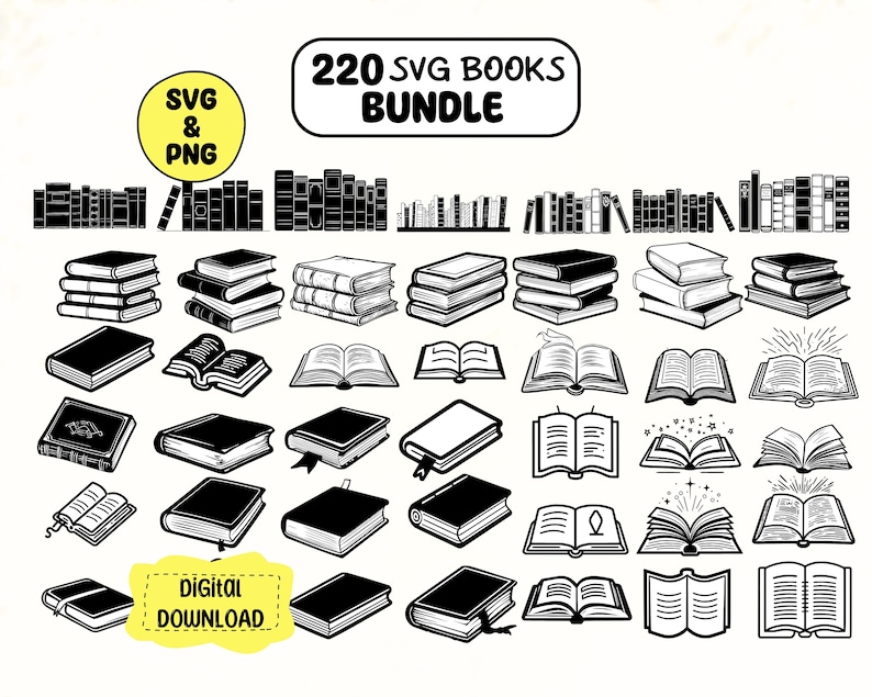 Books SVG Bundle, Books Vector Silhouette, Stacked Books SVG, Book Cut ...
