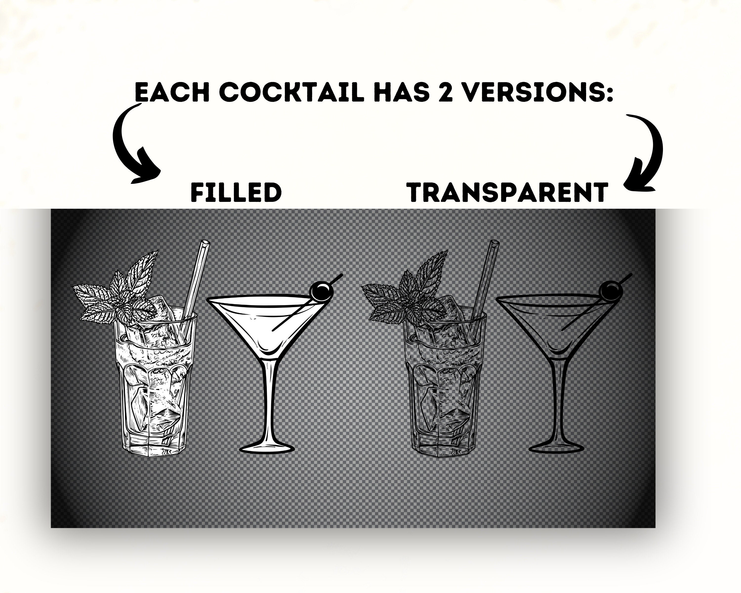 Cocktails Clipart BUNDLE, Cocktail Glasses Svg, Cocktails Set, Cocktail ...