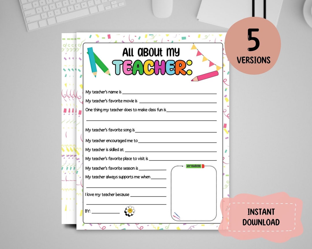 All About My Teacher Printable Teacher Appreciation Week Letter Gift ...
