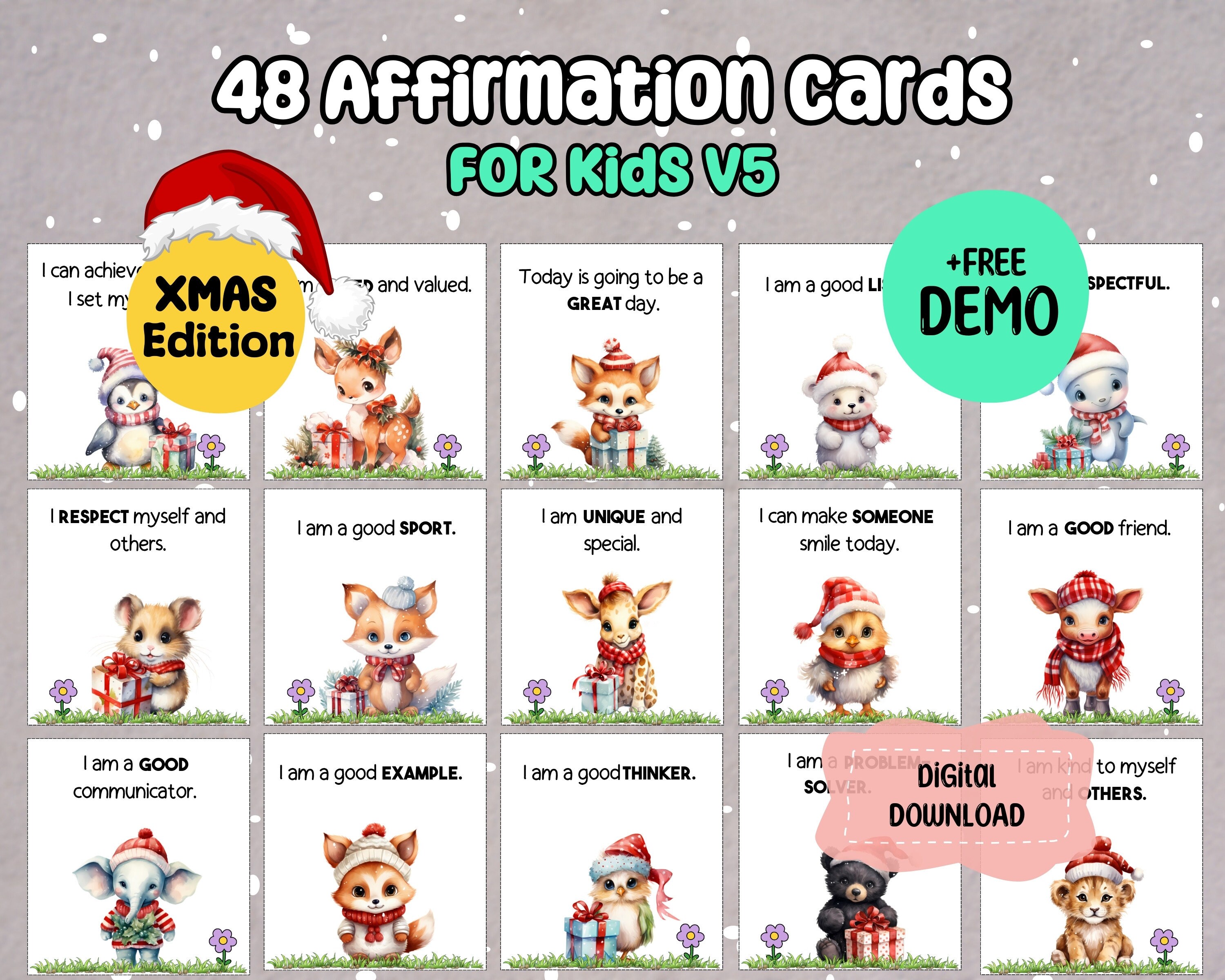 48 Printable Affirmation Cards for Kids V5 Christmas Positive ...