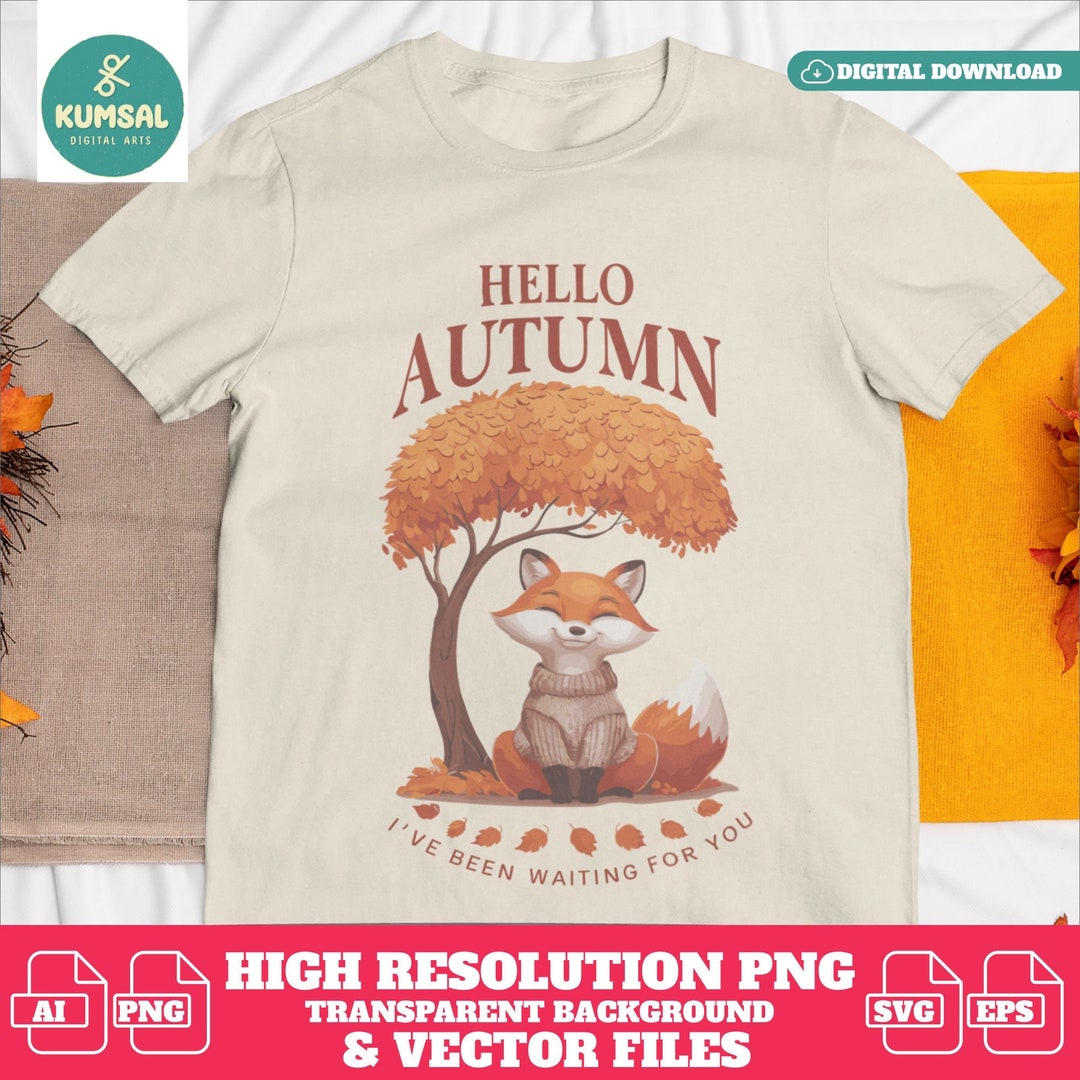 Hello Autumn Fox SVG, Fall Woodland Animal PNG, Printable Art - Etsy